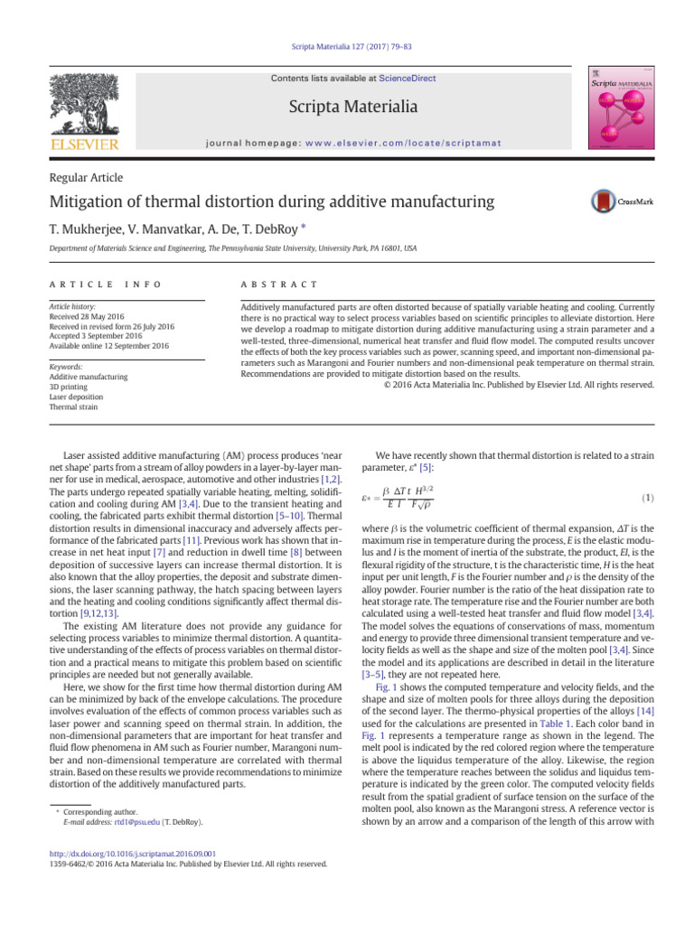 Mitigation of Thermal Distortion During Additive Manufacturing | PDF