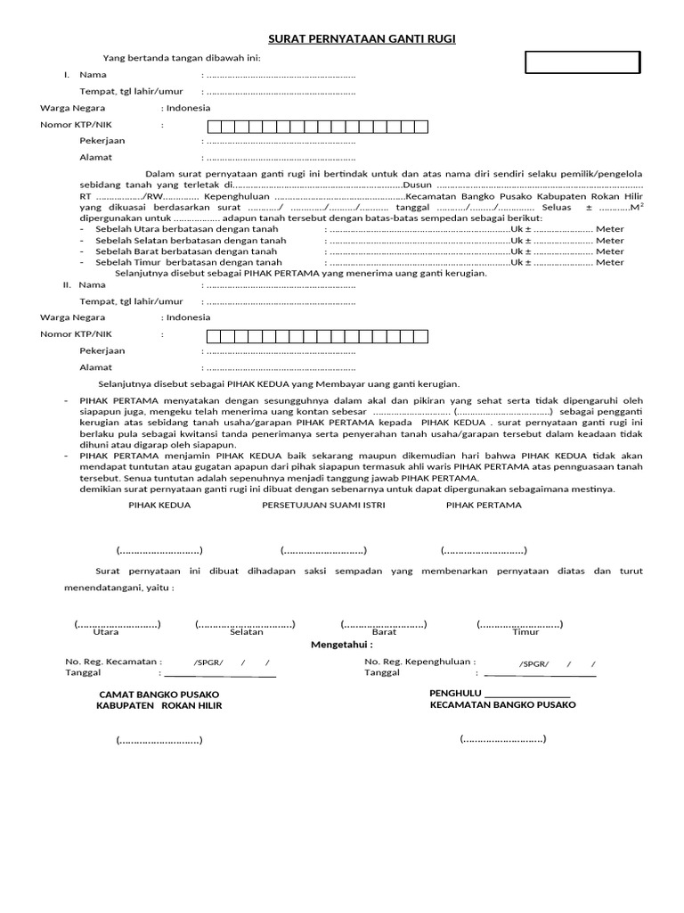 Surat Ganti Rugi | PDF