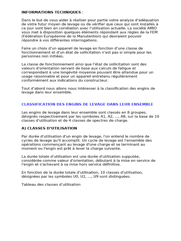 INFORMATIONS TECHNIQUES Classe FEM | PDF