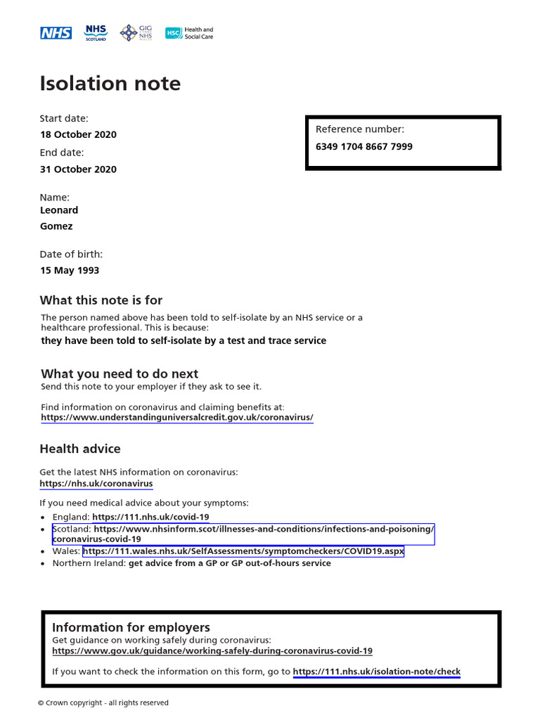 Isolation Note | PDF