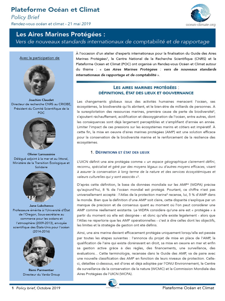 Aire Marine Protegee Definition Etat de Lieu Et Gouvernance | PDF