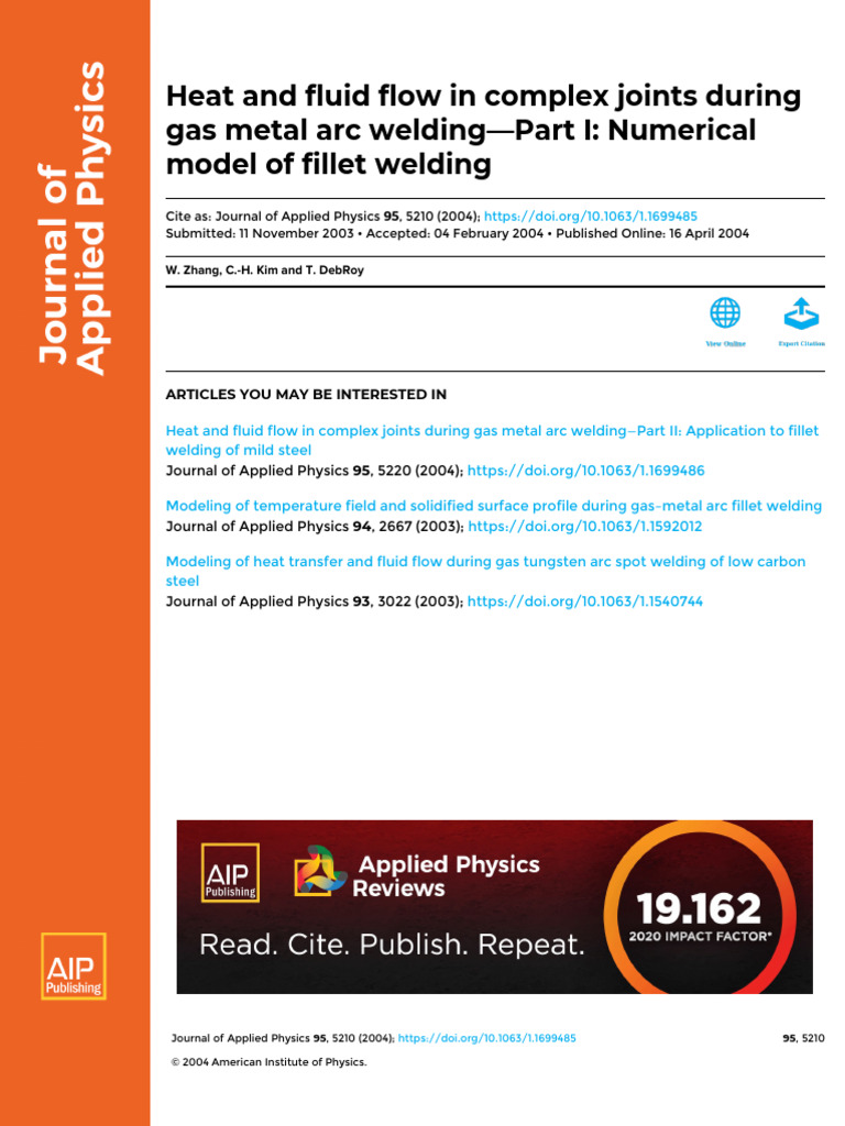 Heat and Fluid Flow in Complex Joints During Gas Metal Arc Welding - Part 1 Numerical Model of ...