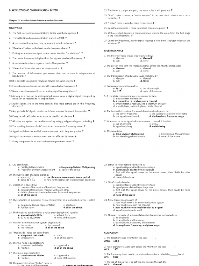 Blake Electronic Communication System Questions | PDF