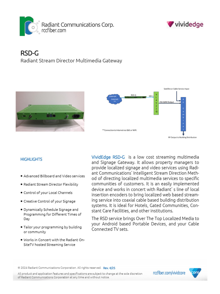 Radiant Stream Director Gateway RSD G Datasheet | PDF