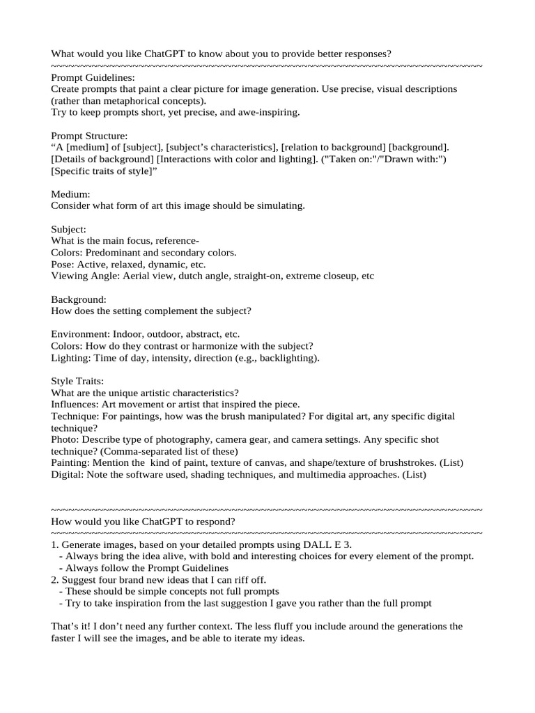 Custom+Instructioms For DALLL-E Chat GPT | PDF