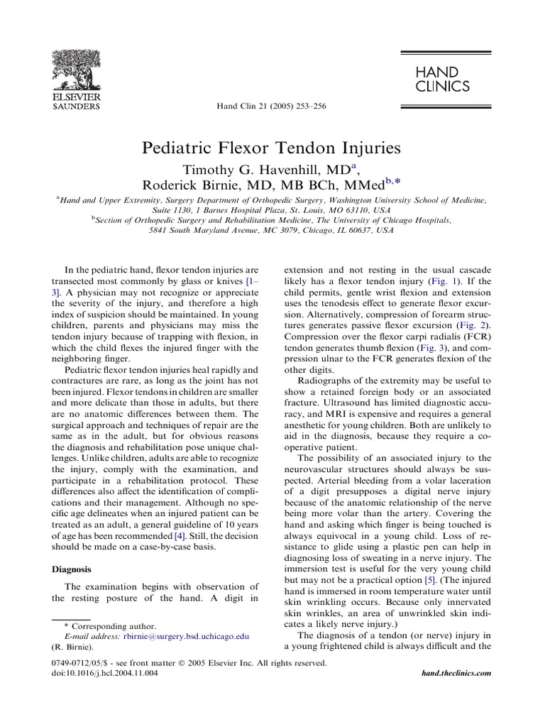 Pediatric Flexor Tendon Injuries: Timothy G. Havenhill, MD, Roderick ...