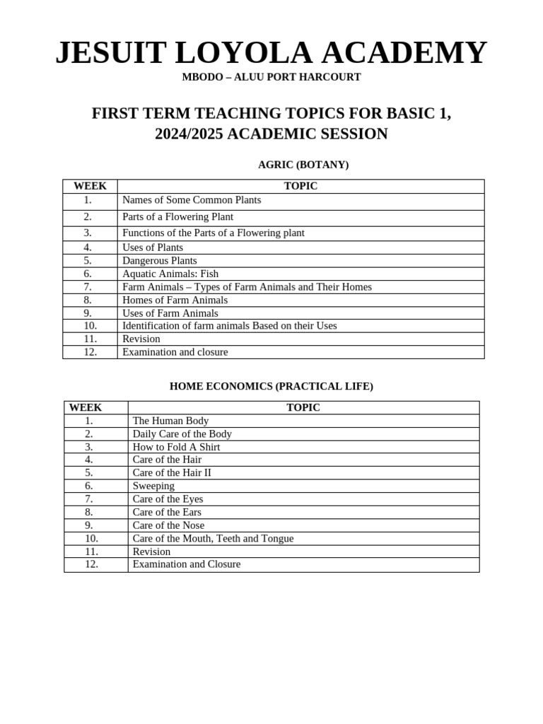 BASIC 1, 1st Term Teaching Topics | PDF