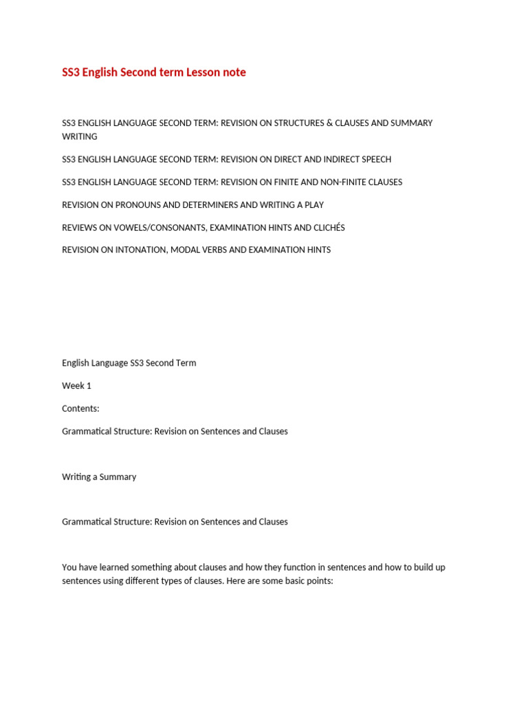 Ss3 English Second Term e Note | PDF