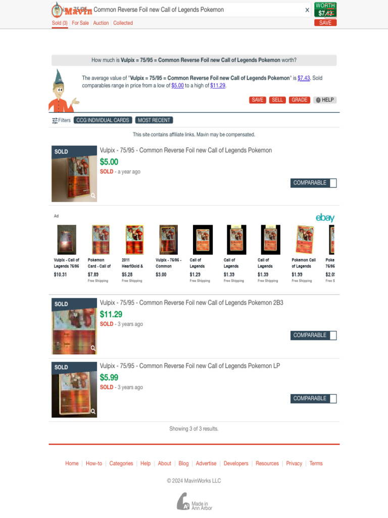 Vulpix 7595 Common Reverse Foil New Call of Legends Pokemon Values - MAVIN | PDF