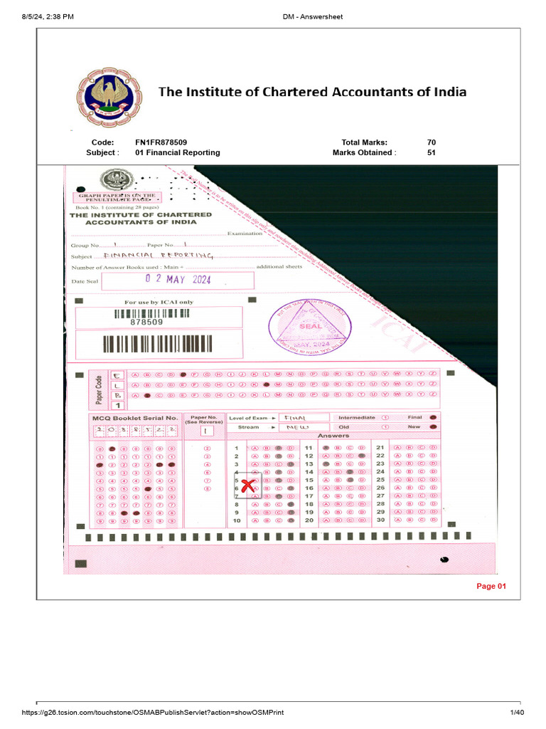 Code: FN1FR878509 Total Marks: 70 Subject 01 Financial Reporting Marks ...