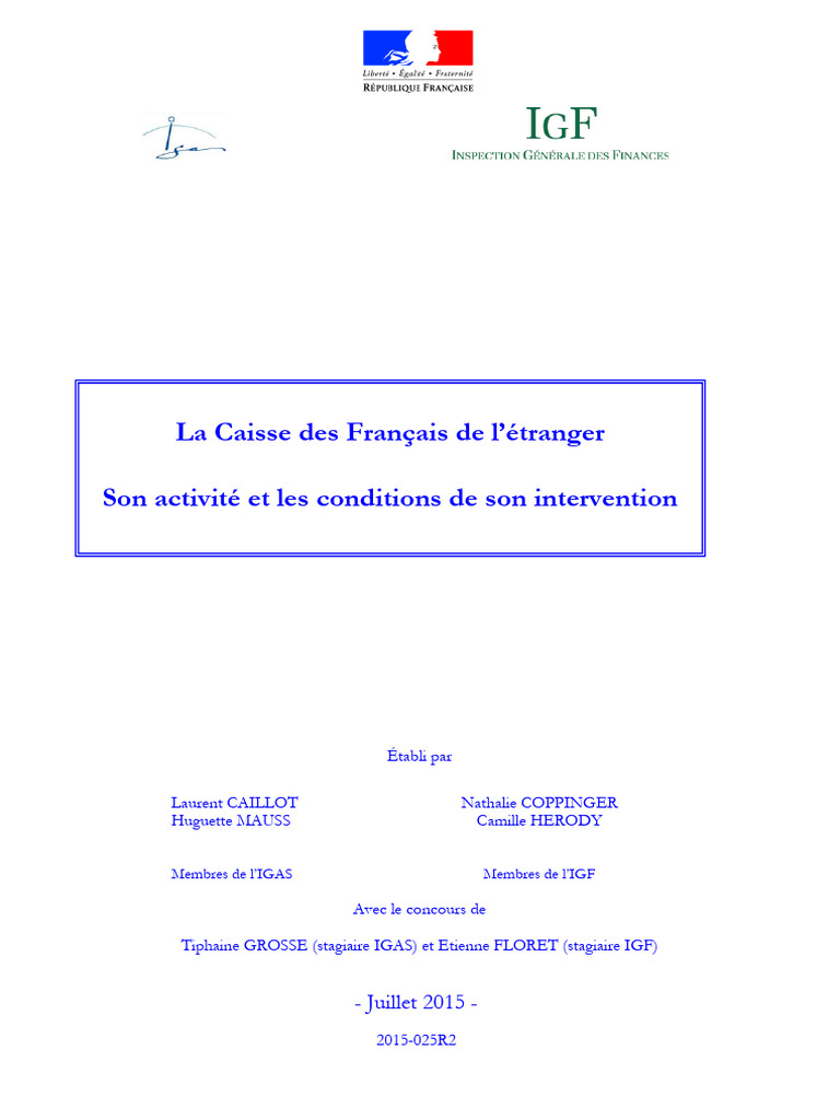 La Caisse Des Français de L'étranger Son Activité Et Les Conditions de ...