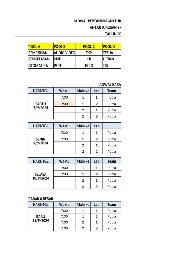 Jadwal Volly Wa | PDF