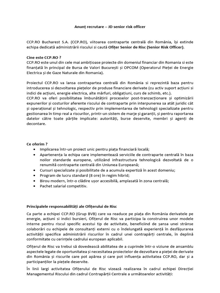 CCP - RO - JD Risk Officer | PDF