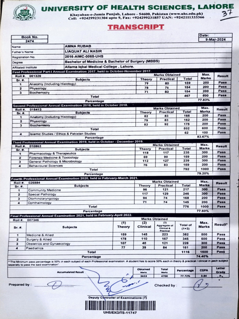 UHS Transcript | PDF