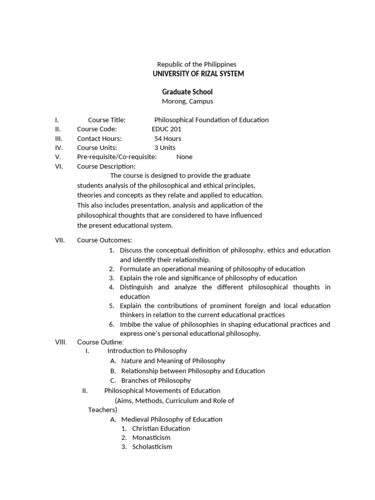 SYLLABUS IN EDUC 201 Final For Students | PDF | Philosophy Of Education ...
