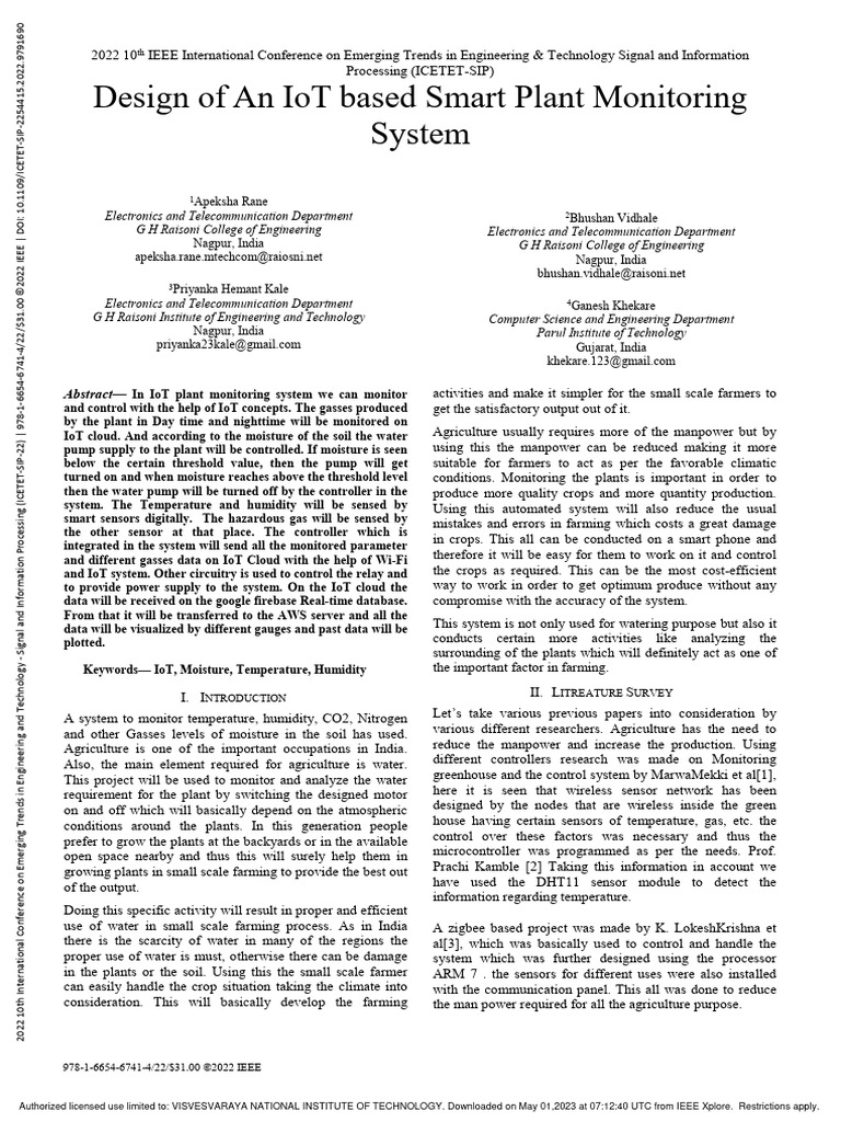 Design of An IoT Based Smart Plant Monit | PDF