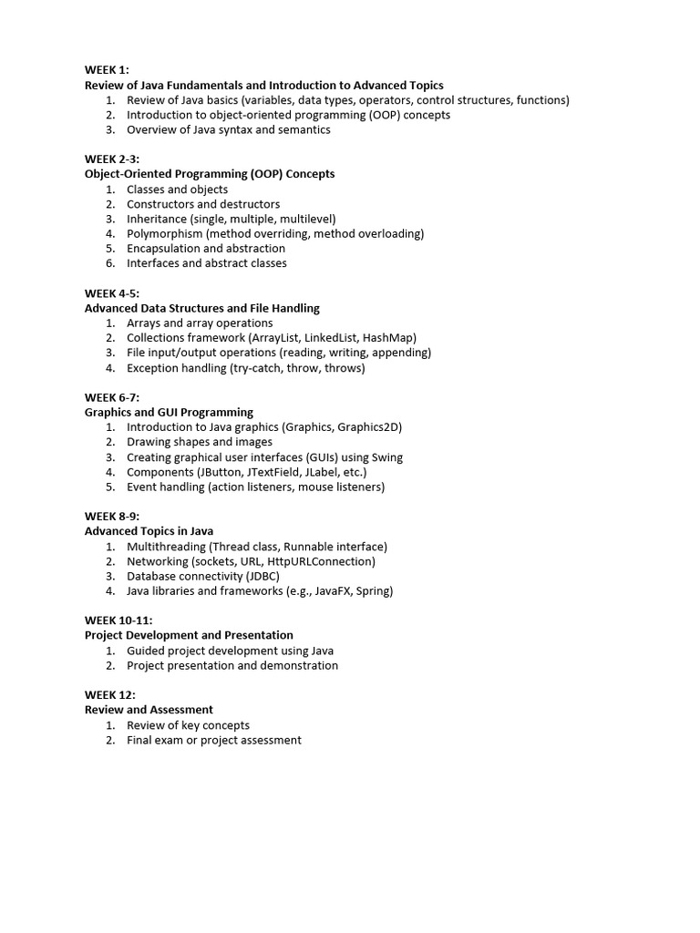 LECTURE Outline For COM 211 PROGRAMMING LANGUAGE USING JAVAII | PDF