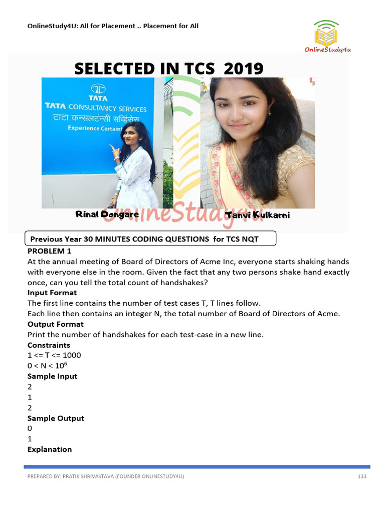 Fully Solved TCS Previous Year APtitude, Reasoning & Coding Material | PDF