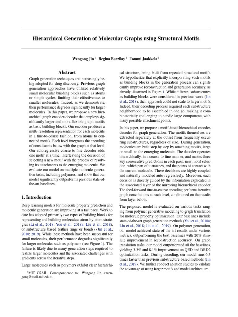 Hierarchical Generation of Molecular Graphs Using Structural Motifs | PDF
