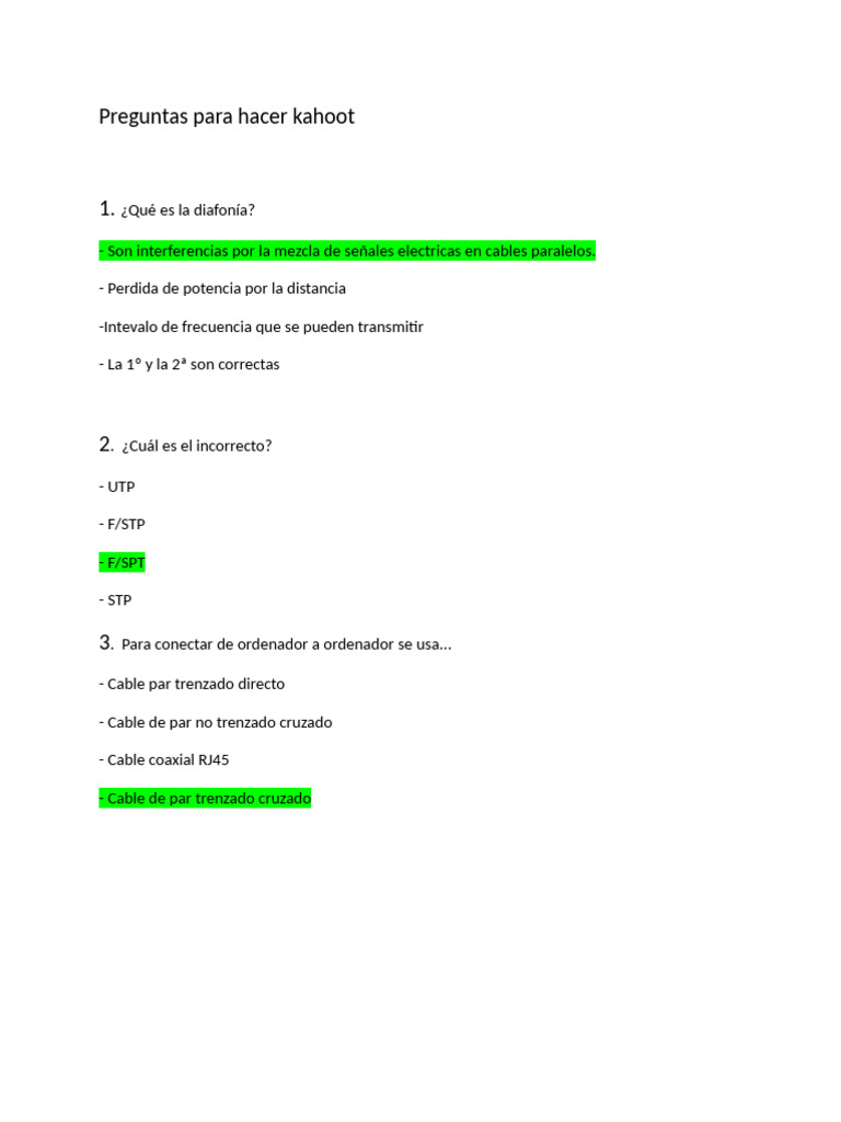 Preguntas Kahoot, David Moreno y Daniel Rodríguez | PDF