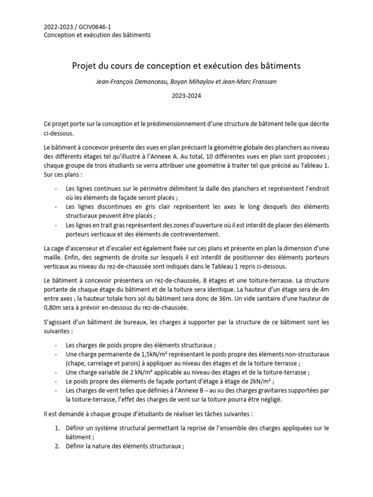 Projet - Conception Et Exécution Des Bâtiments | PDF