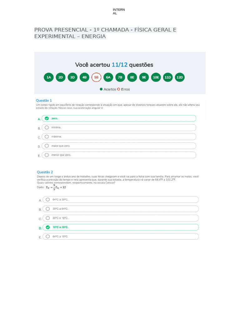 Prova Presencial - 1º Chamada - Física Geral e Experimental - Energia | PDF