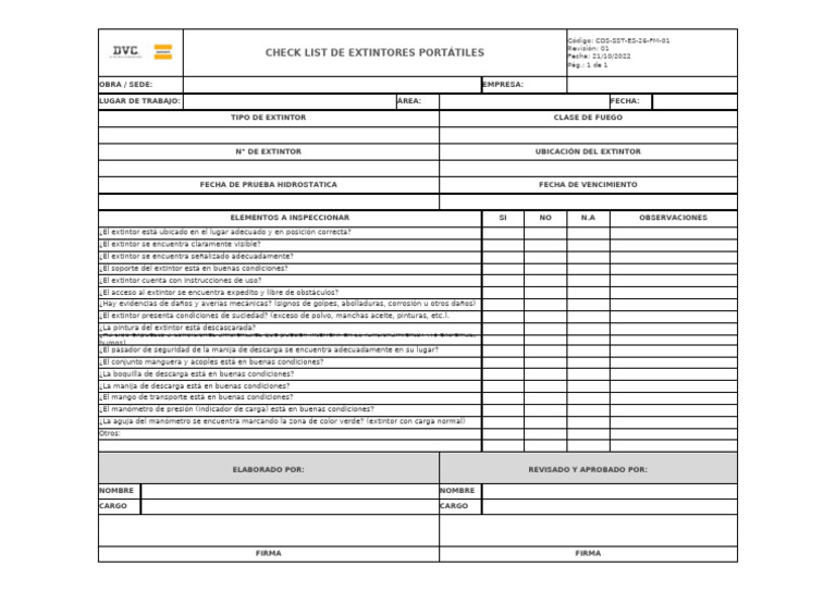 CDS-SST-ES-26-FM-01 Check List Extintores Portátiles Rev. 01 | PDF CDS-SST-ES-26-FM-01 Check List Extintores Portátiles Rev. 01 | PDF