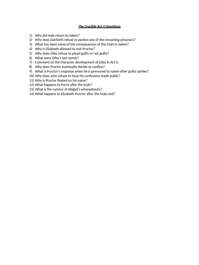 The Crucible Act 4 Questions | PDF