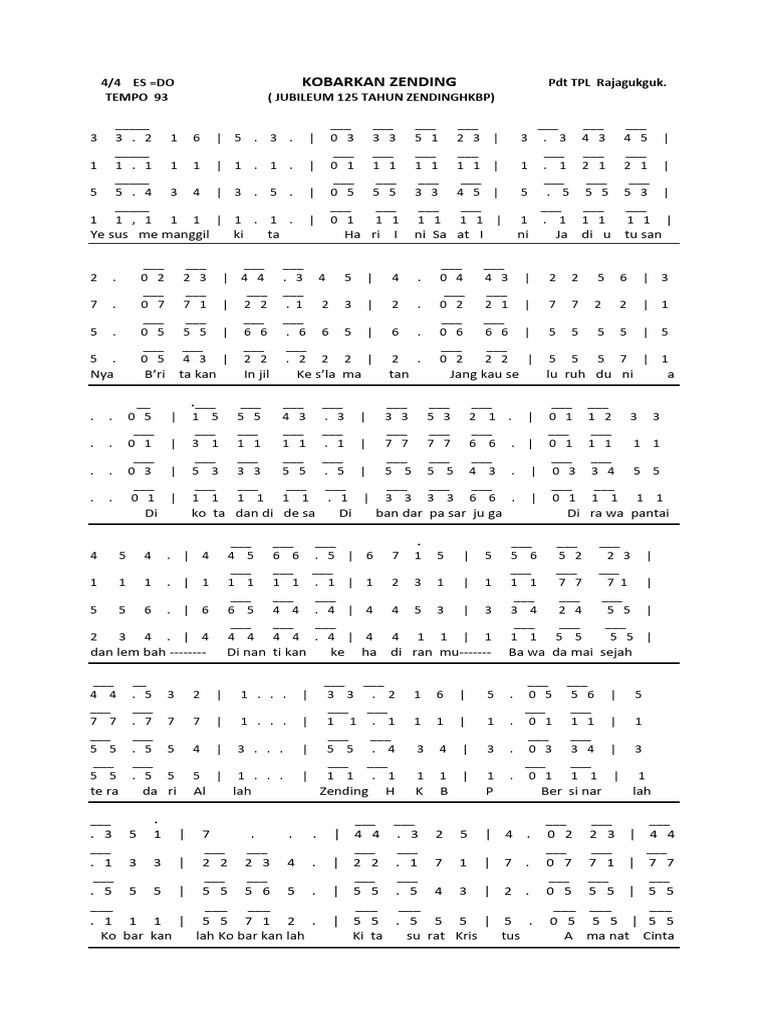 Partitur Mars Jubileum Kobarkan Zending | PDF