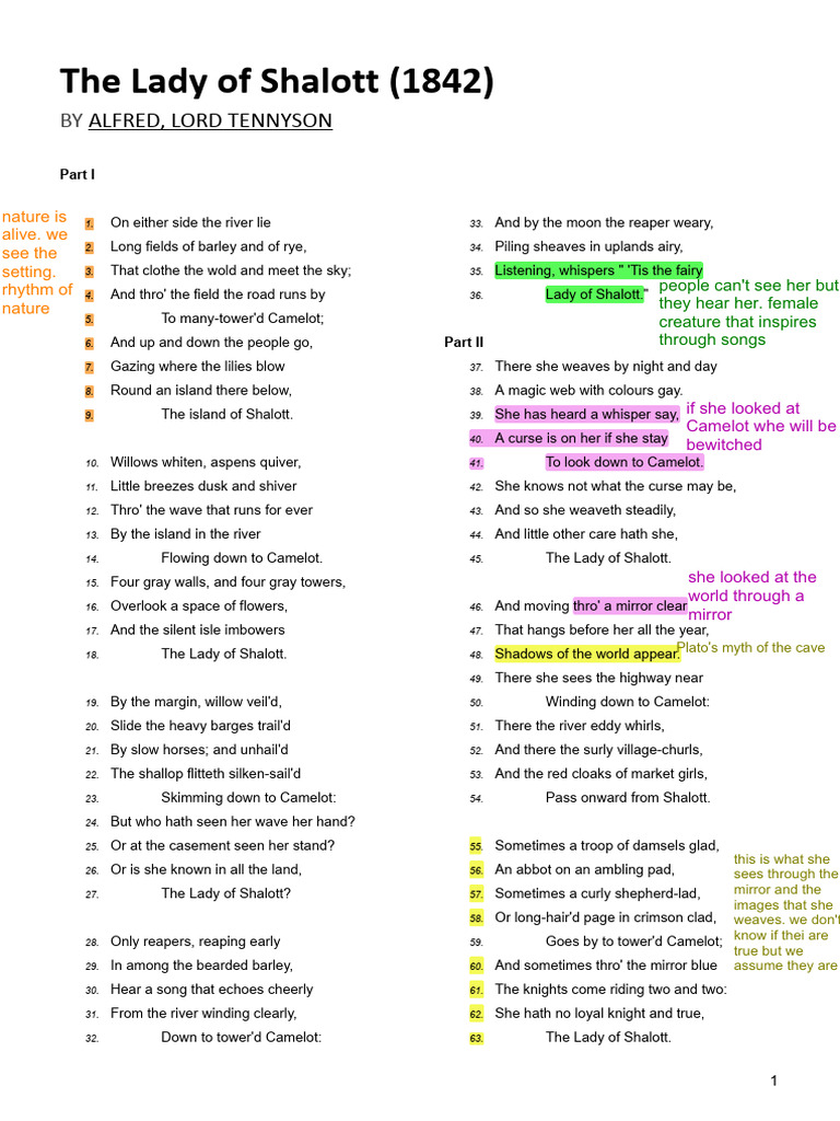 Tennyson, Alfred - The Lady of Shalott | PDF