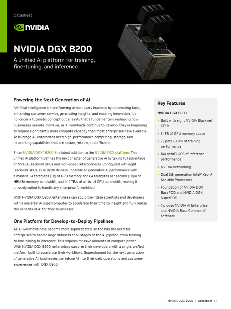 DGX Scale Ai Infrastructure DGX b200 Datasheet Nvidia Web | PDF