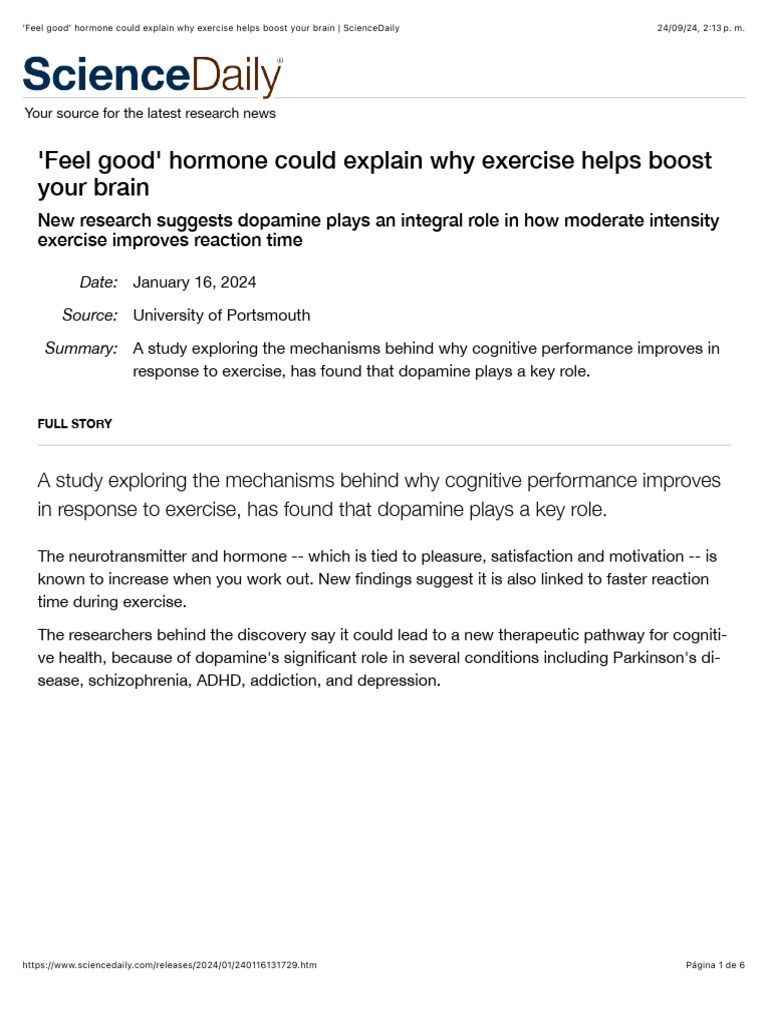 Dopamine's Role in Exercise & Brain Boost | PDF | Dopamine | Clinical ...