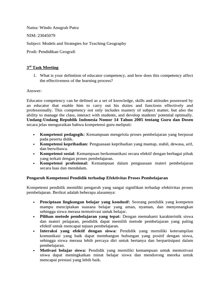 3rd Task Meeting Models and Strategies Teaching Geography | PDF