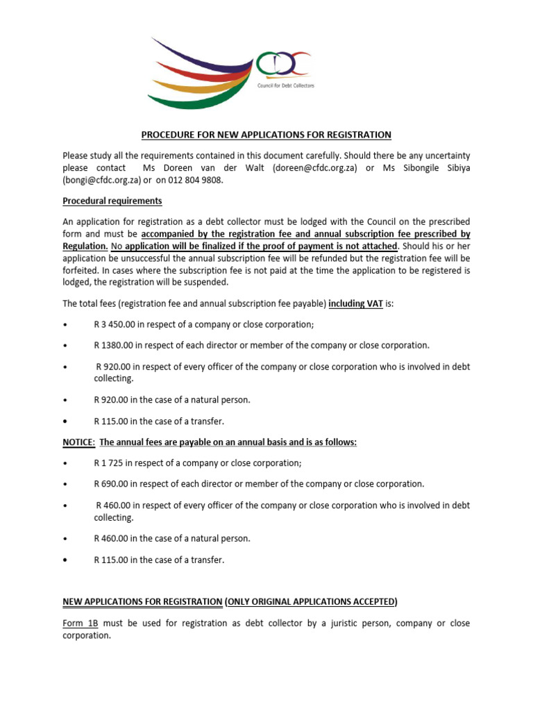 Procedure For New Applications For Registration | PDF