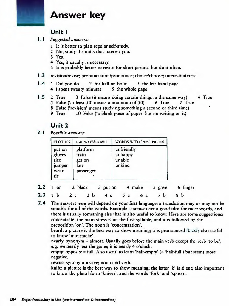 Pre-Intermediate Intermediate) Answer Key | PDF