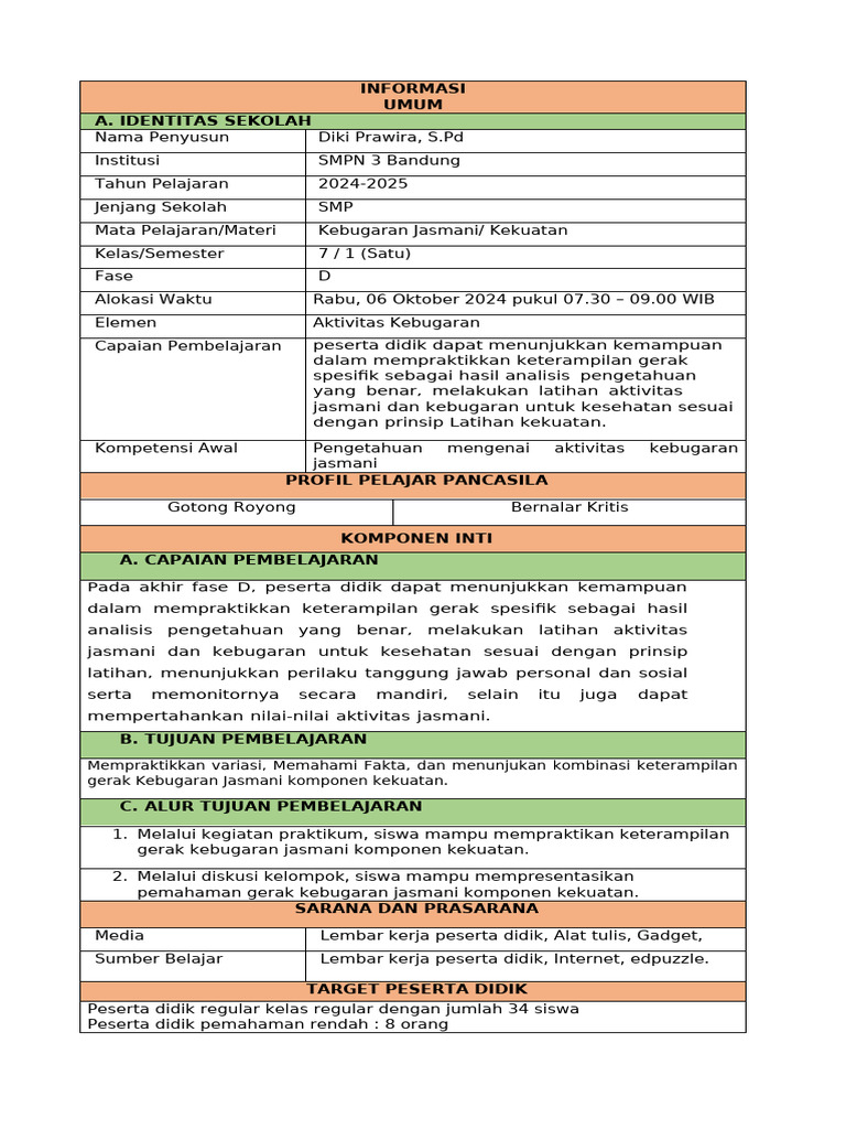 Modul Ajar Kebugaran KSE | PDF