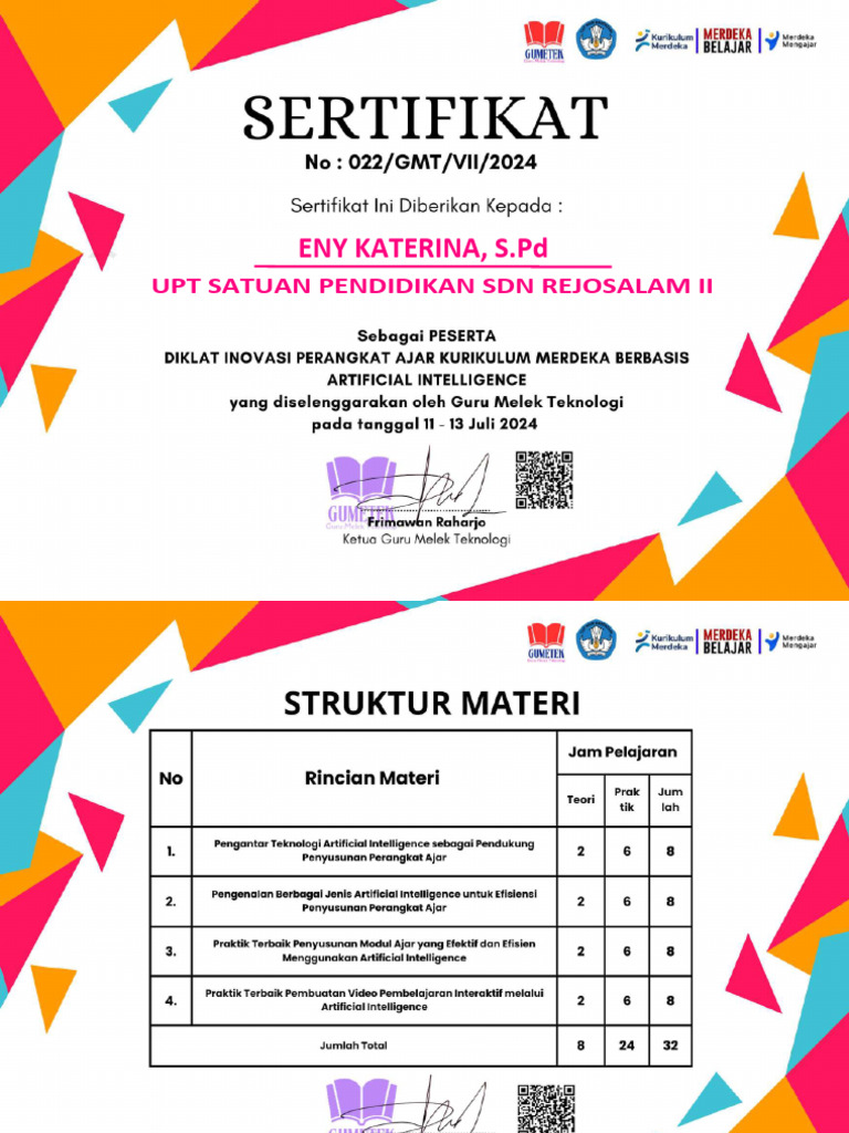 Diklat 11-13 Juli 2024 ENY KATERINA, S.PD | PDF