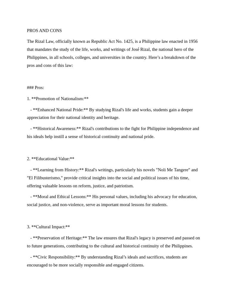 Rizal Pros Cons | PDF