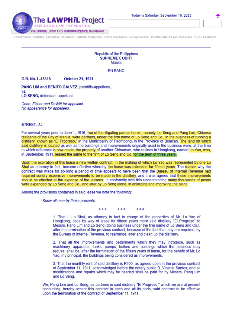 G.R. No. L-16318 Pang Lim V Lo Seng | PDF