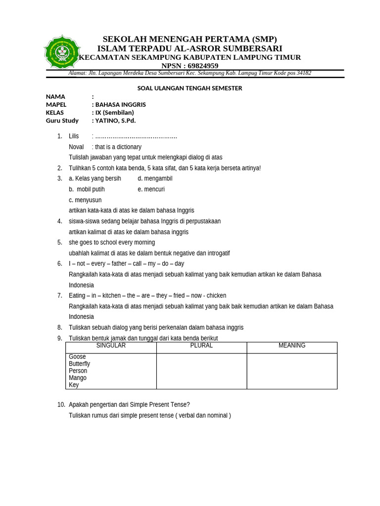 Mid Smester Ganjil Ix | PDF