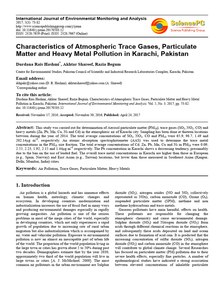 Characteristics of Atmospheric Trace Gases, Particulate Matter and ...