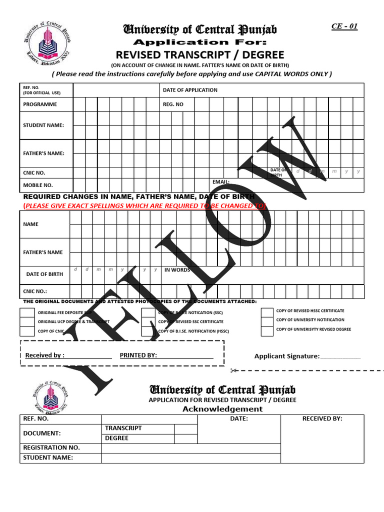 UCP Revised Transcript/Degree Application | PDF