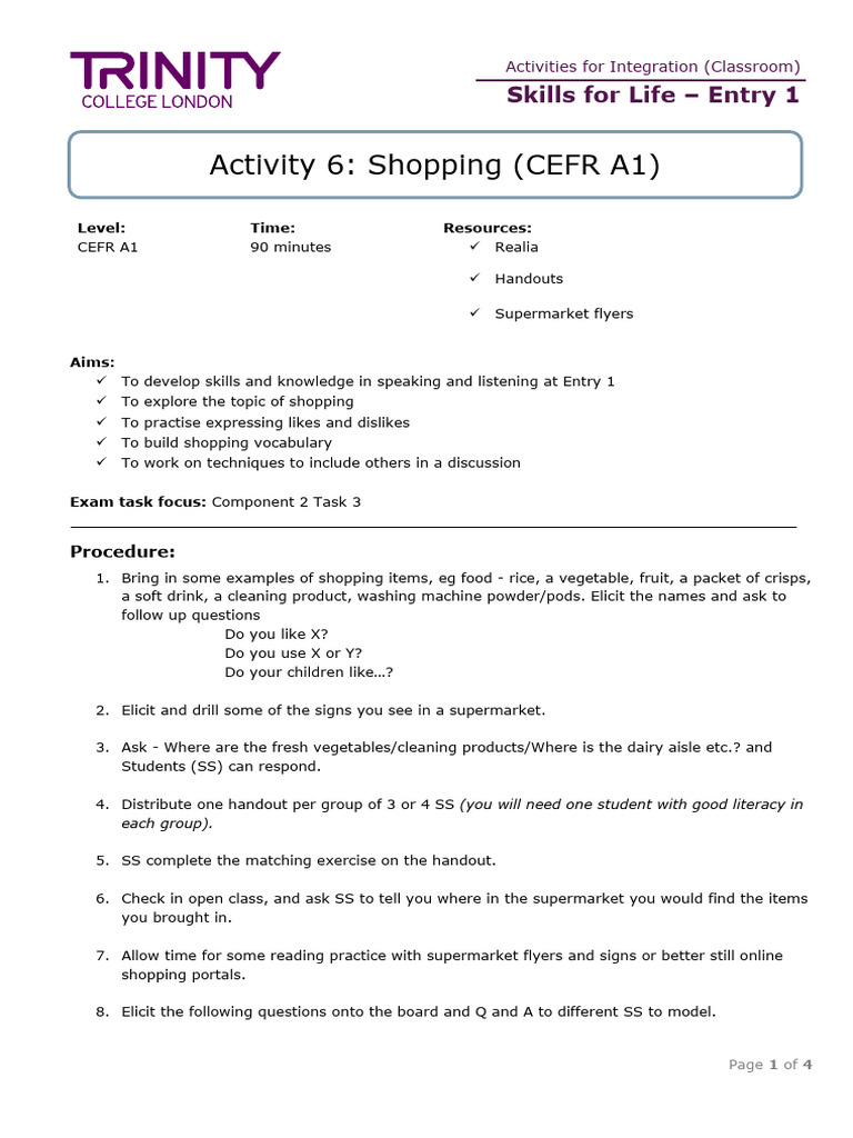 Entry 1 - Activity 6 - Shopping (Classroom) | PDF