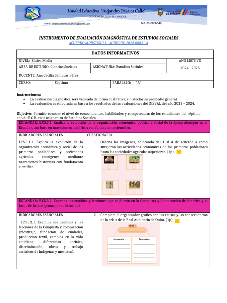 Evaluación Diagnóstica de Estudios Sociales | PDF