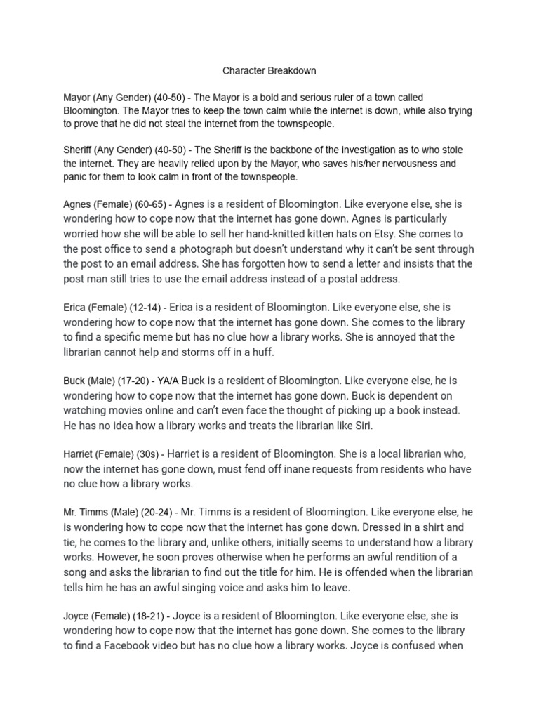 Character Breakdown | PDF