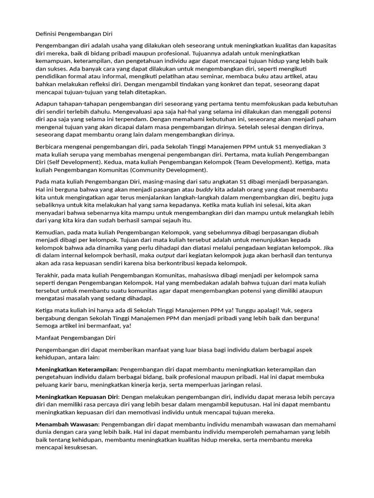 Definisi Pengembangan Diri | PDF