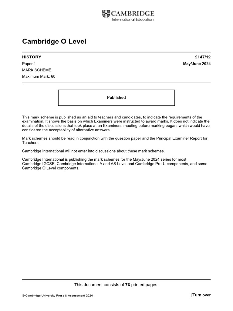 Cambridge O Level: History 2147/12 | PDF