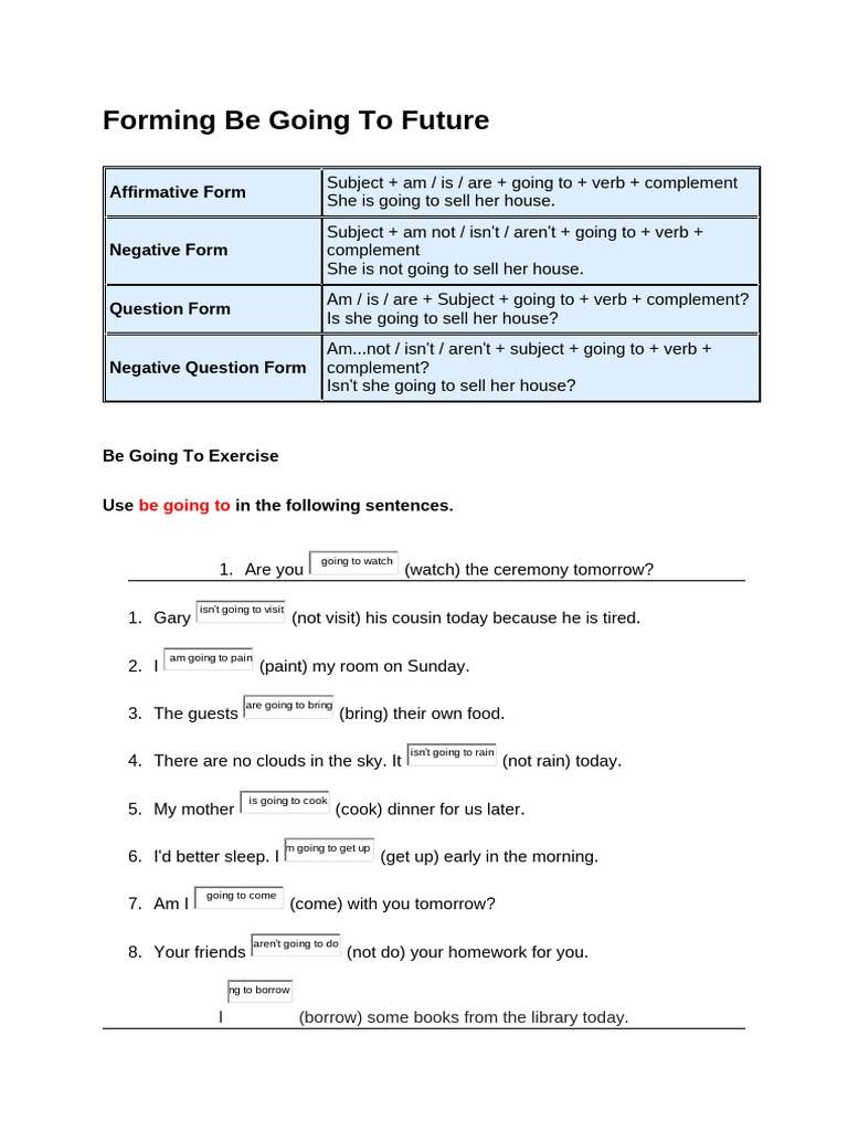 Future Plans Arrangements - Forming Be Going To Exercises | PDF
