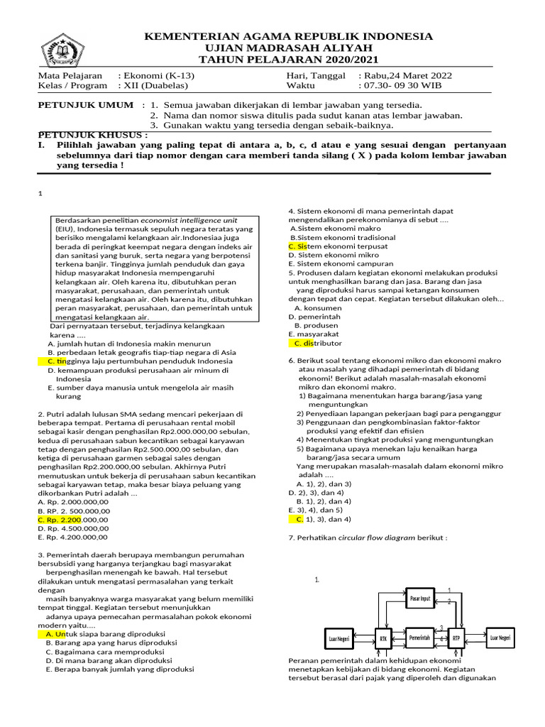 Ekonomi - Soal Um 2021 2022 Anik | PDF