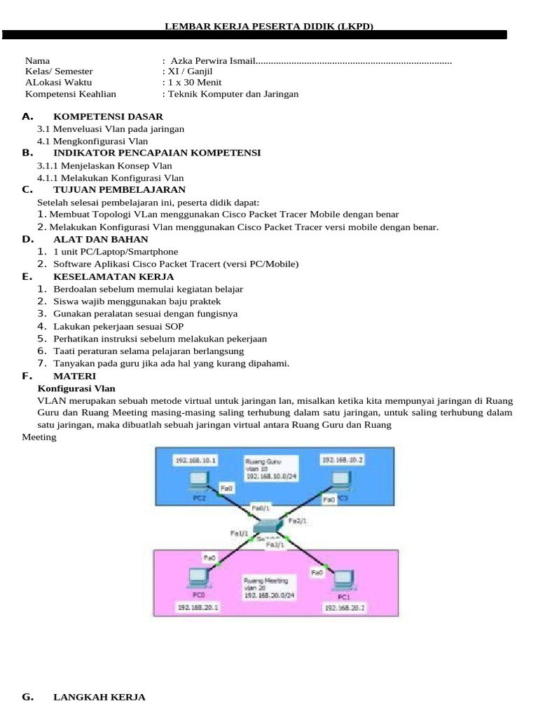 LKPD Vlan Xi TJKT-1 | PDF